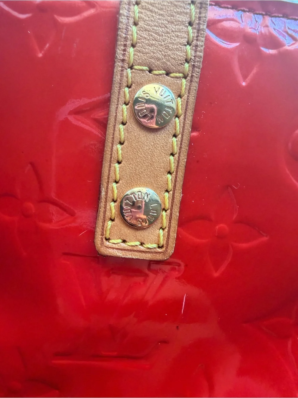 Louis Vuitton | Bags | Louis Vuitton Red Patent Tote With Tan Leather ...